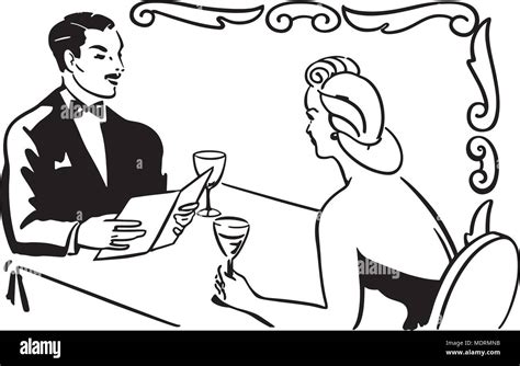 Classy Couple Dining Retro Clipart Illustration Stock Vector Image