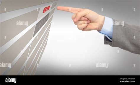 The Hand Of Man Presses A Button Stock Photo Alamy