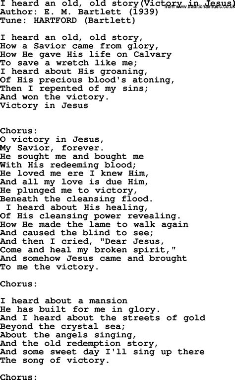 Most Popular Church Hymns And Songs I Heard An Old Old Storyvictory
