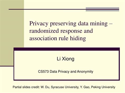 Ppt Privacy Preserving Data Mining Randomized Response And Association Rule Hiding