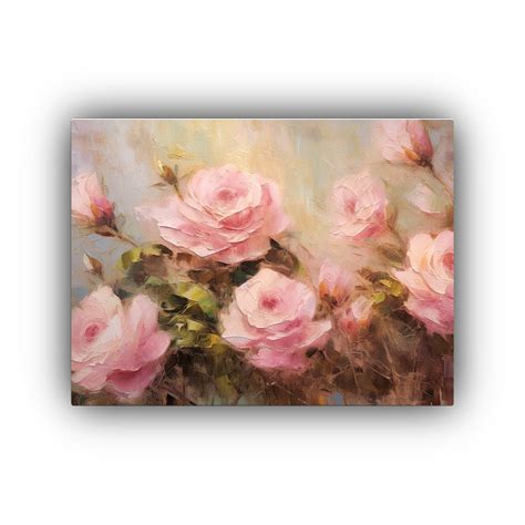 Cuadro Abstracto De Rosas Rosa Suave Rectangular Arte Original De