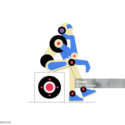 Ai 명상 인공 지능의 미래 기계 학습을 상징하는 평면 벡터 일러스트 레이 션에서 큐브에 대해 생각하는 로봇 흰색 배경에 고립