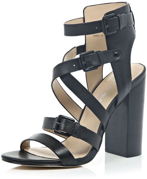 River Island Womens Black Leather Strappy Block Heel Sandals Shopstyle