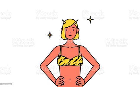 일본 전통 행사 2월의 세츠분 호랑이 무늬 바지를 입고 엉덩이에 손을 얹은 붉은 오우거 여성 2월에 대한 스톡 벡터 아트 및