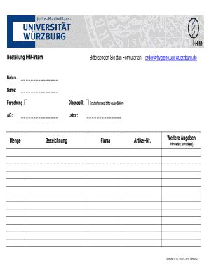 Ausfüllbar Online hygiene uni wuerzburg Bestellung IHM Intern Bitte