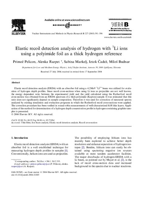 Pdf Elastic Recoil Detection Analysis Of Hydrogen With 7li Ions Using