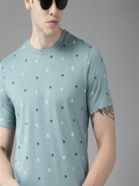 Buy Roadster Men Blue And Black Pure Cotton Conversational Printed T