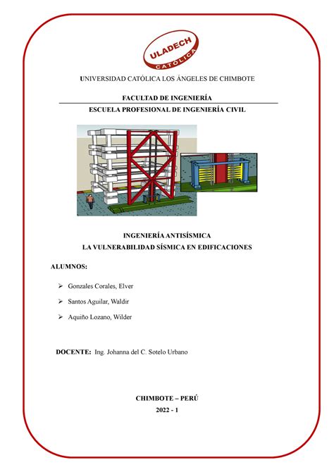 La Vulnerabilidad Sísmica En Edificaciones U Niversidad CatÓlica Los Ángeles De Chimbote