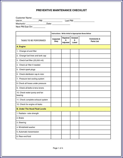 Hotel Preventive Maintenance Checklist Template Template 1 Resume