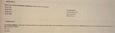 Solved Question 21 Match The Following Boolean Operators To