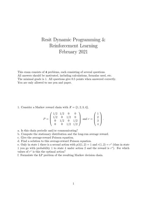 2021 resit resit dynamic programming and reinforcement learning