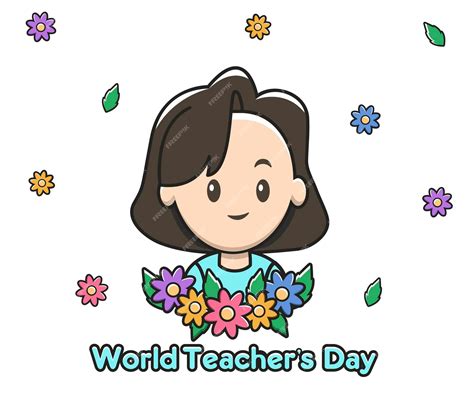 세계 교사의 날 교사 소녀의 그림 프리미엄 벡터
