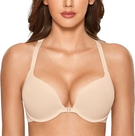 DOBREVA Damen Push Up BH mit Bügel Vorderverschluss Soft T Shirt Tiefen