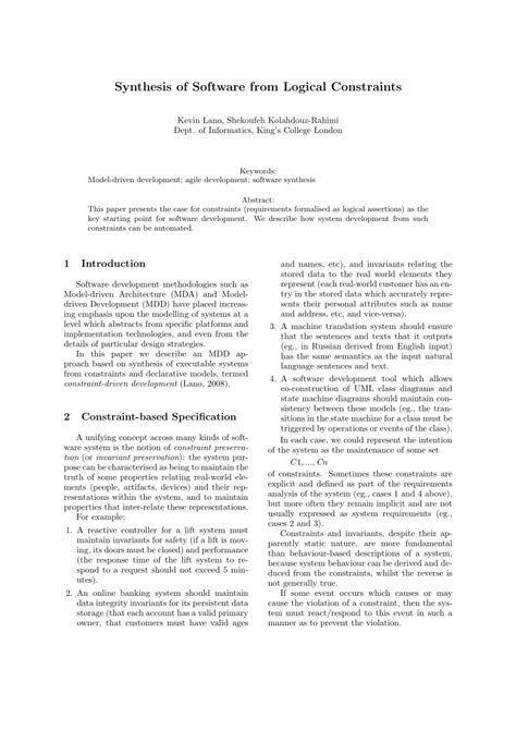 Pdf Synthesis Of Software From Logical Constraints