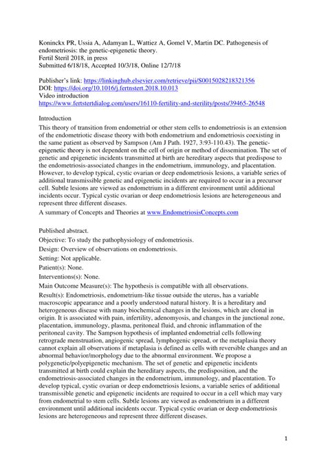 Pdf Pathogenesis Of Endometriosis The Geneticepigenetic Theory