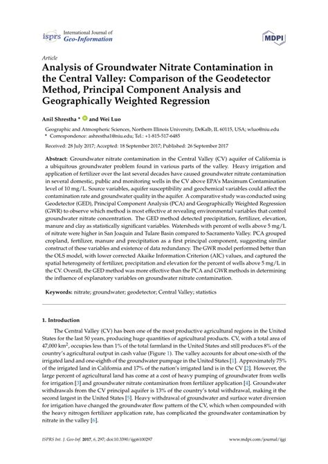 Pdf An Assessment Of Groundwater Contamination In Central Valley