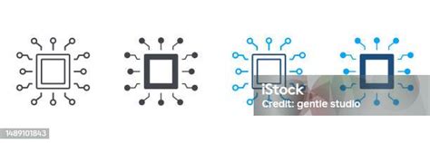 전자 회로 중앙 처리 장치 기호 수집 마이크로 칩 보드 디지털 기술 인공 지능 픽토그램 Cpu 실루엣 및 라인 아이콘 세트 격리된 벡터 그림 Cpu에 대한 스톡 벡터 아트