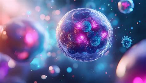 A 3d Illustration Of A Cell With A Nucleus And Other Organelles