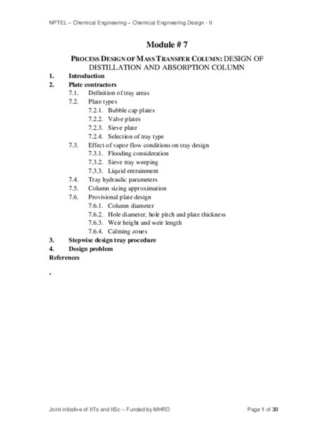 pdf module 7 process design of mass transfer column design of