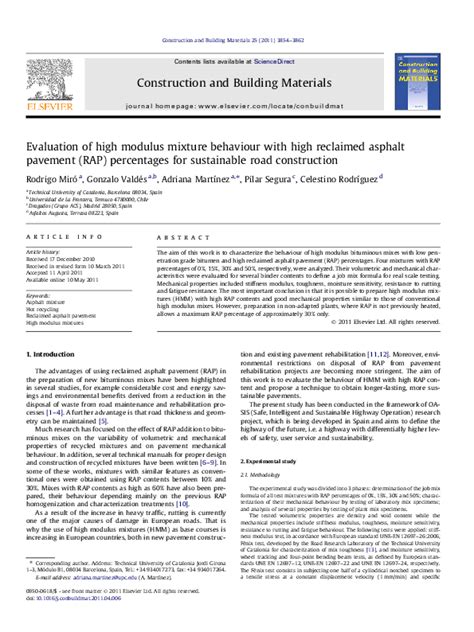 Pdf Evaluation Of High Modulus Mixture Behaviour With High Reclaimed Asphalt Pavement Rap