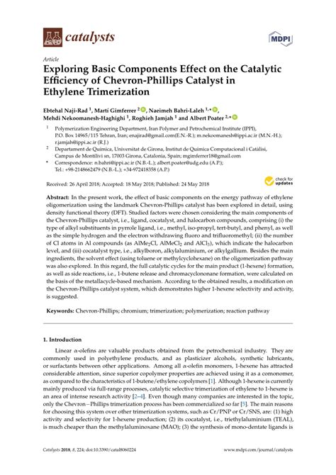 Pdf Exploring Basic Components Effect On The Catalytic Efficiency Of Chevron Phillips Catalyst