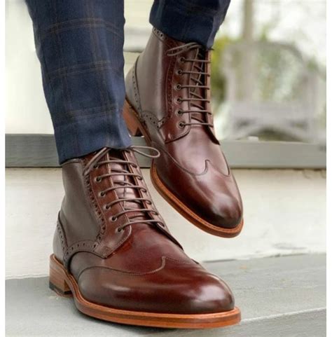 Handmade Mens Brown Lace Up Ankle Dress Boots Men Elegant Leather Boot Footeria