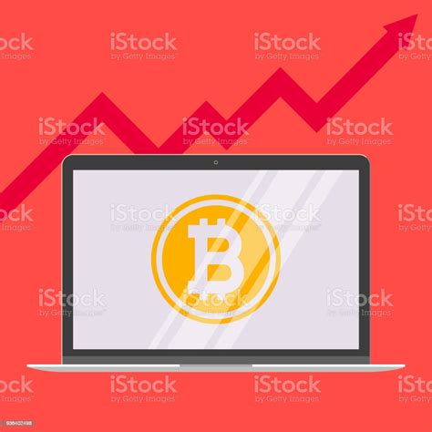 현대 장치노트북 컴퓨터 또는 Netbook Pc 플랫 디자인 화면 아이콘 벡터 일러스트 레이 션에 Bitcoin 기호 오류 화면을 빨간색 화살표 앞에 아무 제어할 기술 개념