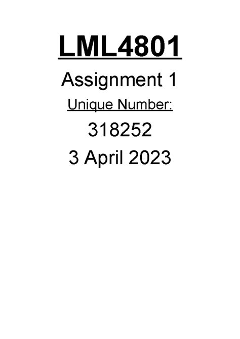 LML4801 A1S1 2023 318252 Unique Number LML Assignment 3 April Question 1 1 Primary