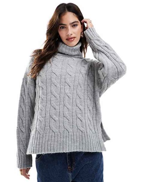 Stradivarius Strickpullover In Grau Mit Rollkragen Und Zopfmuster Asos