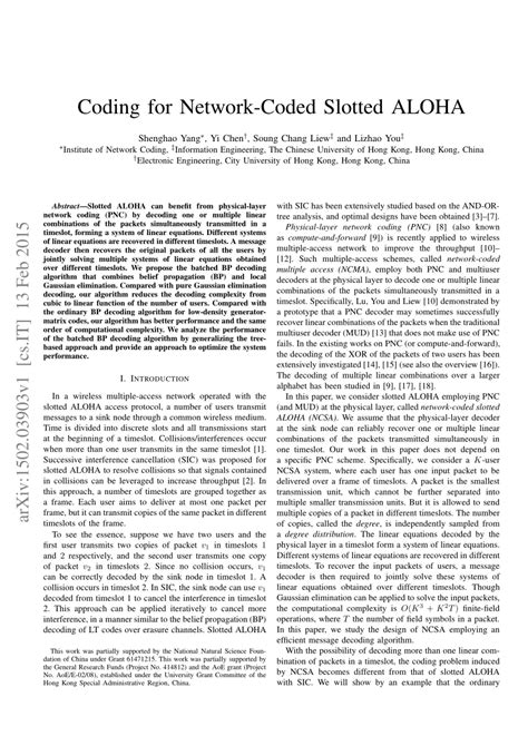 Pdf Coding For Network Coded Slotted Aloha
