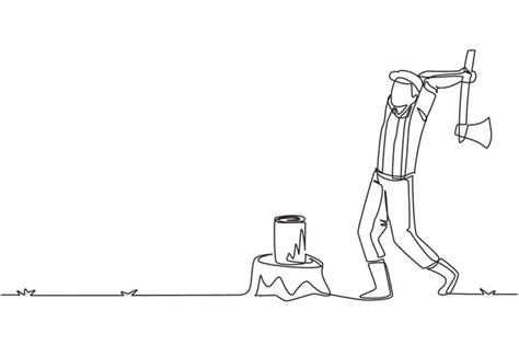 Premium Vector Continuous One Line Drawing Lumberjack Chopping Wood