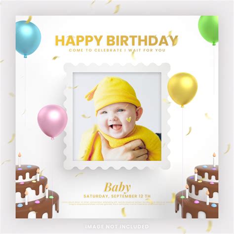 인스타그램 소셜 미디어 포스트 템플릿을 위한 아기 생일 케이크 초대장 프리미엄 Psd 파일