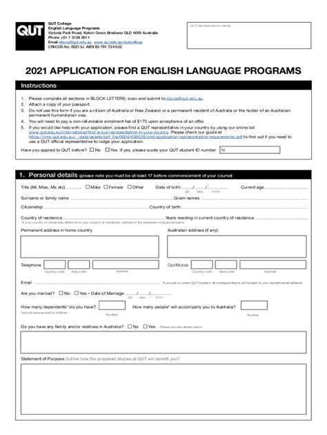 Fillable Online 2021 Application For English Language Programs
