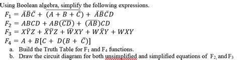 Solved Using Boolean Algebra Simplify The Following