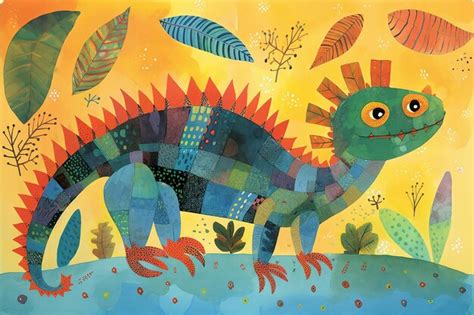 Premium Ai Image A Colorful Illustration Of A Lizard With A Green