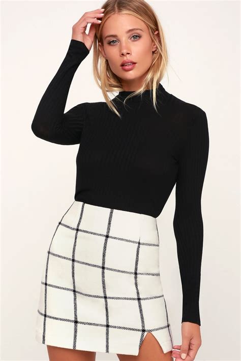 Chic White Skirt Plaid Skirt Flannel Skirt White Mini Skirt Lulus