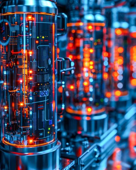 Futuristic Server Room With Advanced Supercomputer Systems And Blue Red