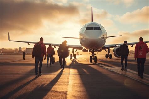 Premium Photo Photo People Boarding Airplane On Runway