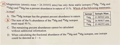 Solved Magnesium Atomic Mass 24305052aμ ﻿has Only Three