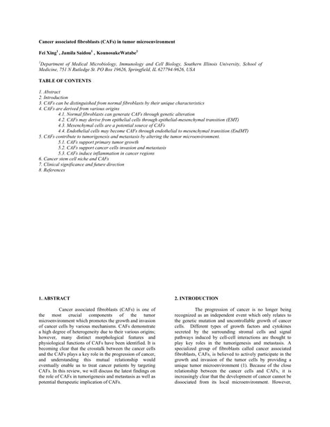 Pdf Cancer Associated Fibroblasts Cafs In Tumor Microenvironment