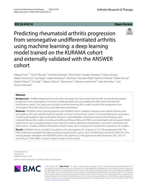 Pdf Predicting Rheumatoid Arthritis Progression From Seronegative