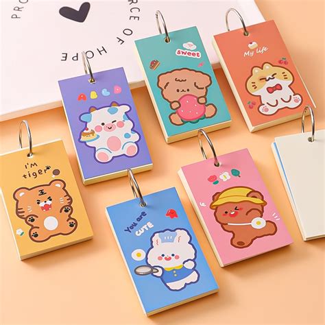 1pc1book Cartoon Paper Cover Iron Ring Notepad Craft Paper Pad Plain
