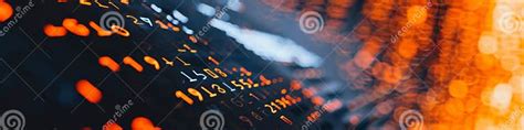 abstract binary code on dark background with bright orange light leaks