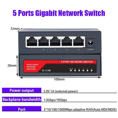 Kuwfi 5 Port Gigabit Ethernet Switch 10 100 1000mbps Switch Rj45 Lan Hub Fast Ethernet Bandwidth