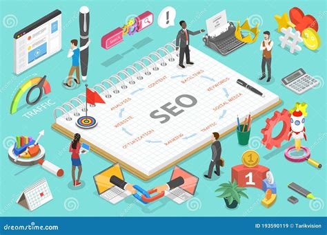 3d Isometric Flat Vector Conceptual Illustration Of Search Engine Optimization Steps Stock