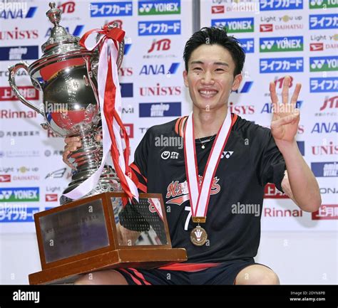 Kento Momota Celebrates After Winning His Third Consecutive Singles