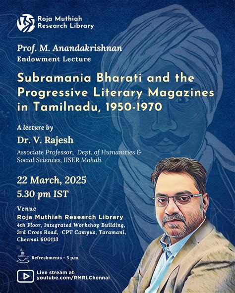 Subramania Bharati And The Progressive Literary Magazines In Tamilnadu 1950 1970 By Dr V