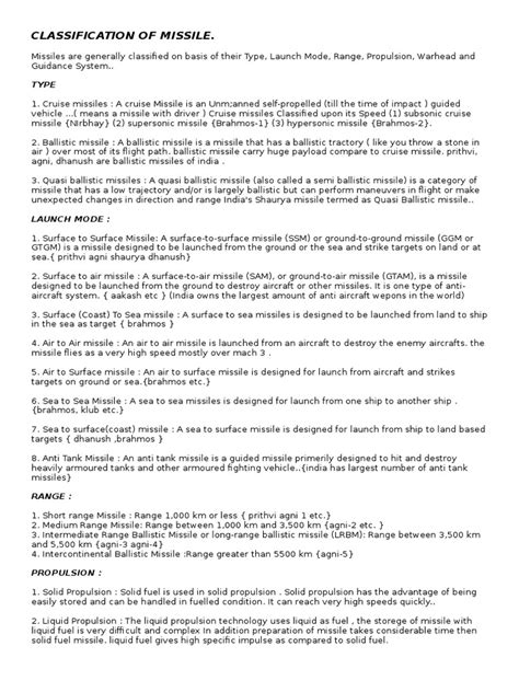Classification Of Missile Pdf Missile Ballistic Missile