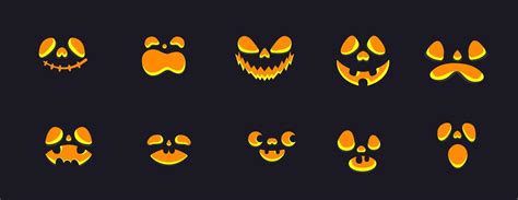 Funny Faces For Halloween Pumpkin Carving Objects Flat Color Icon Set