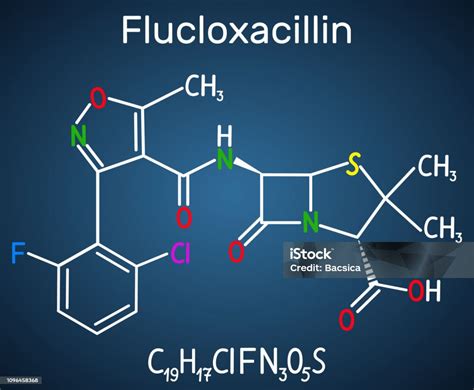 Flucloxacillin 의 분자 그것은 베타락탐 항생제 페니실린 클래스 의입니다 진한 파란색 배경에 구조 화학 공식 0명에 대한 스톡 벡터 아트 및 기타 이미지 Istock